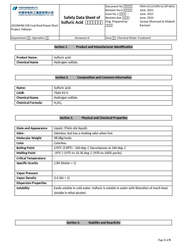 Annexure-II Sulfuric Acid SDS | PDF | Sulfuric Acid | Respiratory Tract