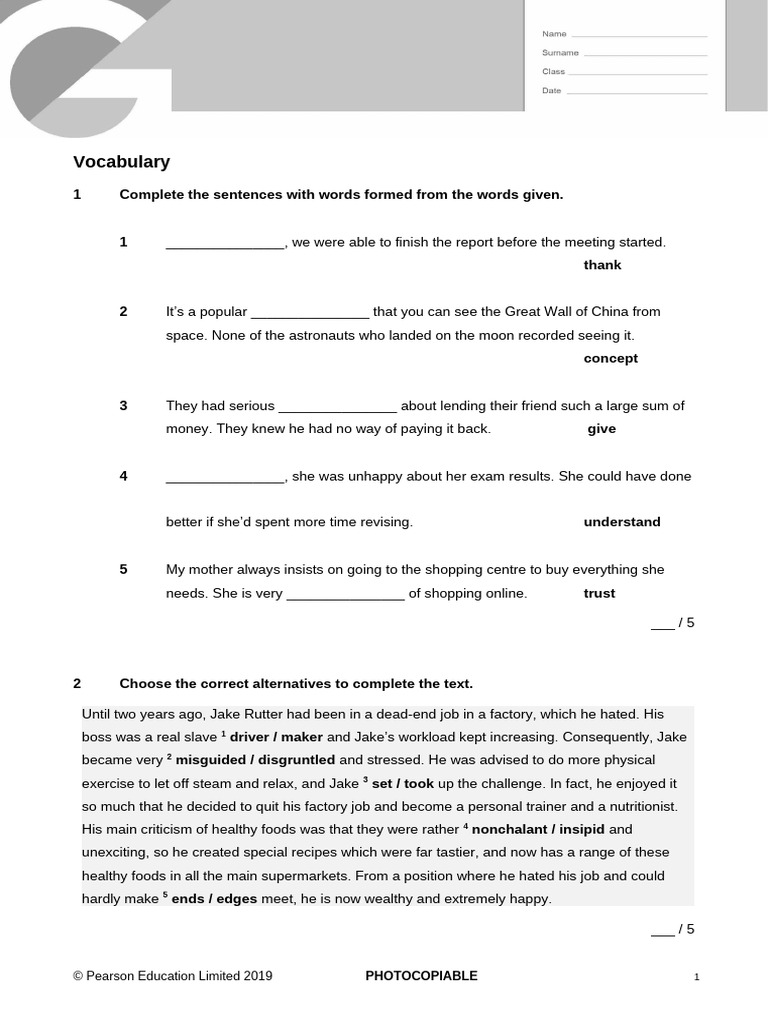 C1 Advanced Unit 5 Vocabulary Test | PDF