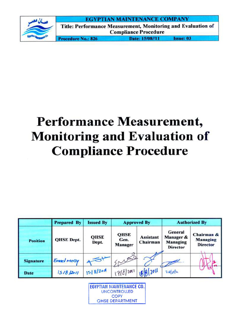 826 Procedure For Performance Monitoring Measurement And Periodical Evaluation Final Pdf
