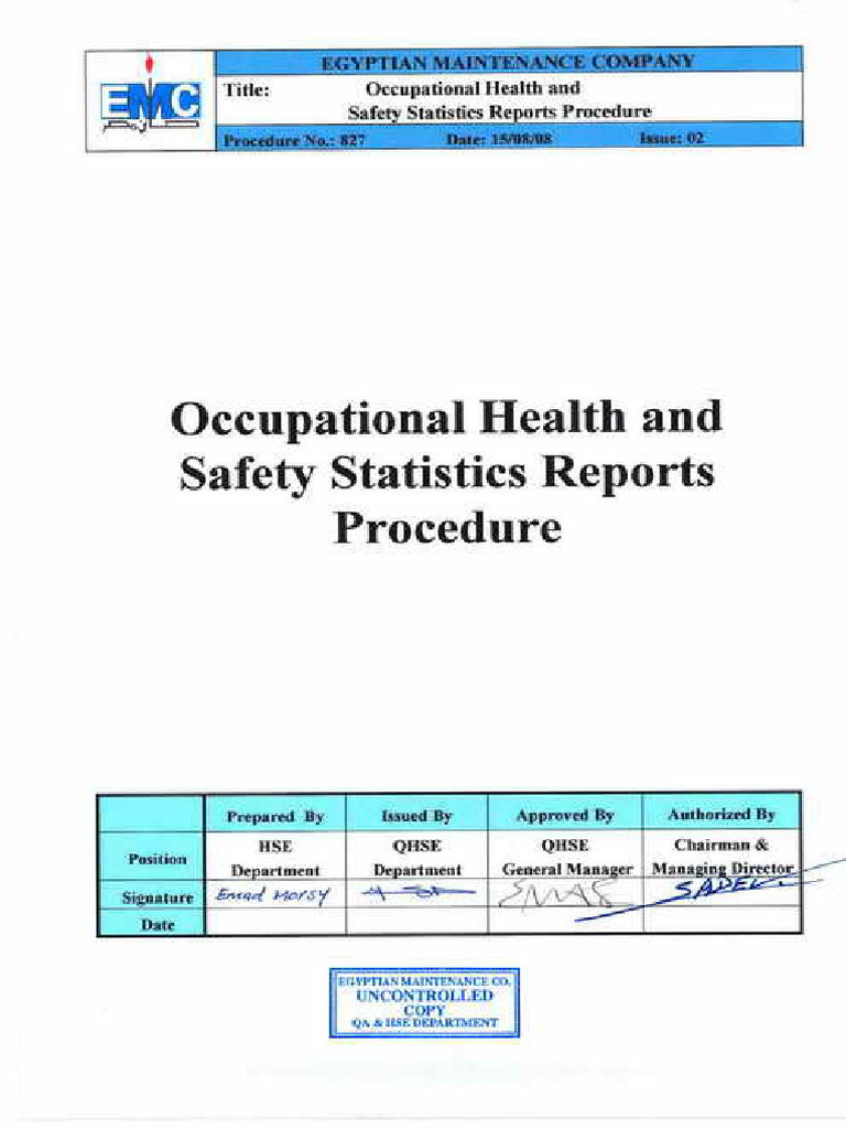 827 Occupational Health and Safety Statistics Reports Procedure | PDF
