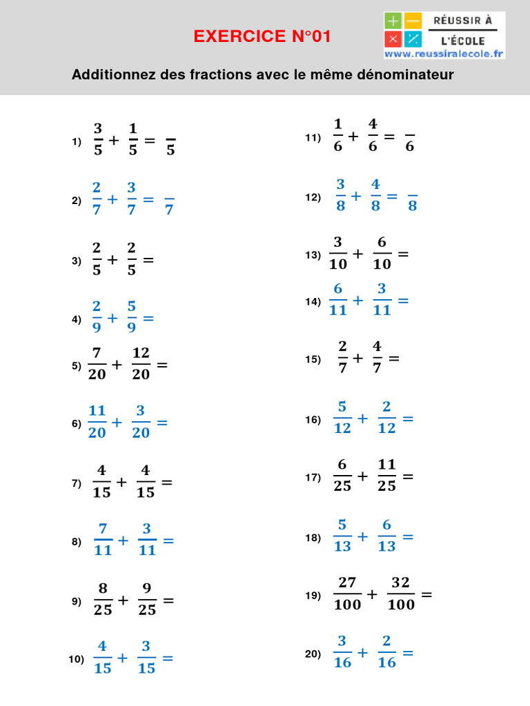 Exercice-01-Addition-de-fractions | PDF