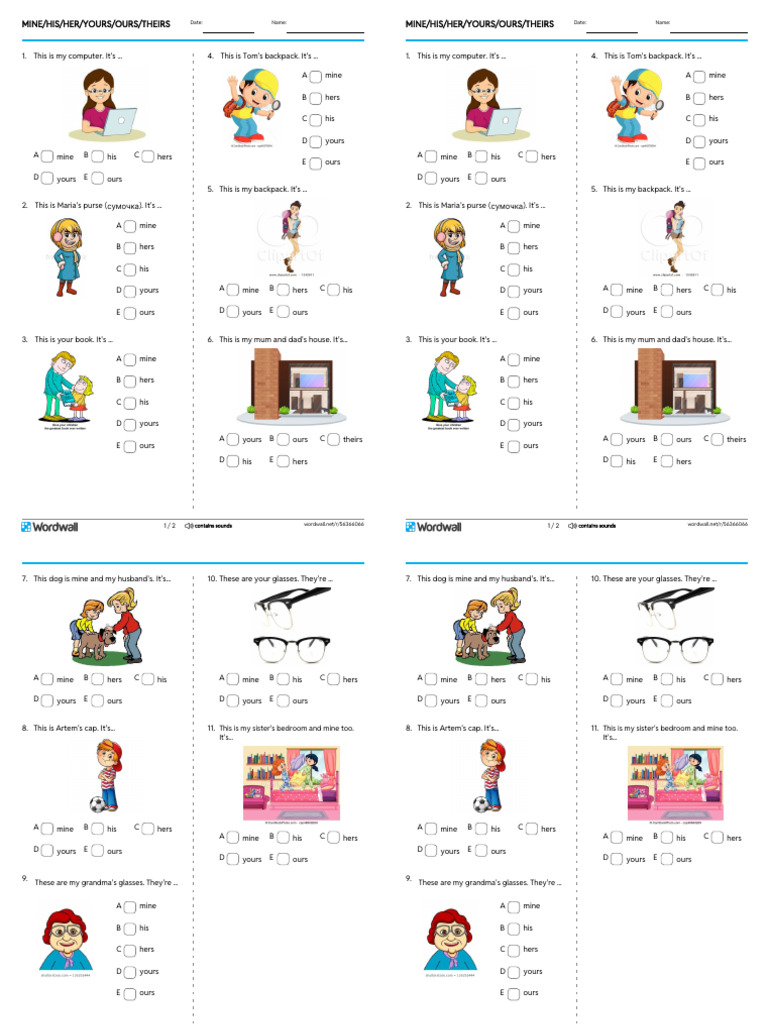 Possessive Pronouns Worksheet | PDF