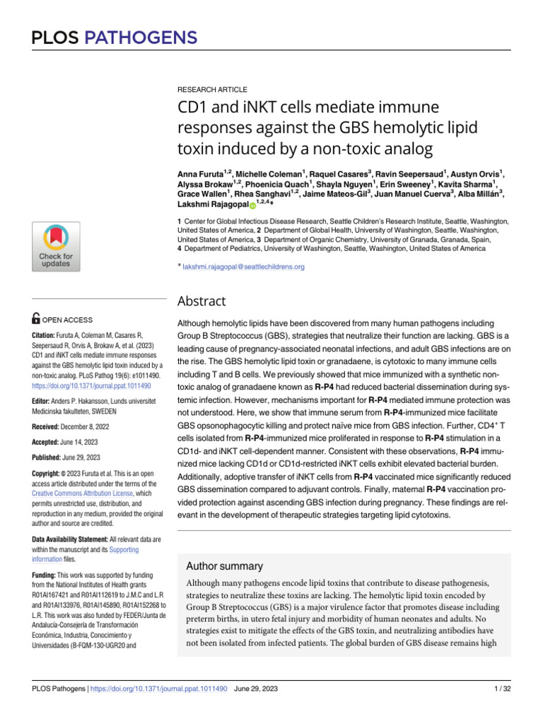 CD1andiNKTcellsmediate Immune Responses Against The GBS Hemolytic Lipid ...