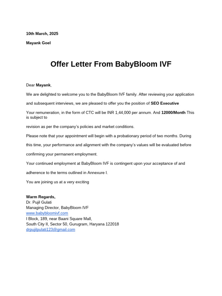 Mayank Goel Offer Latter | PDF