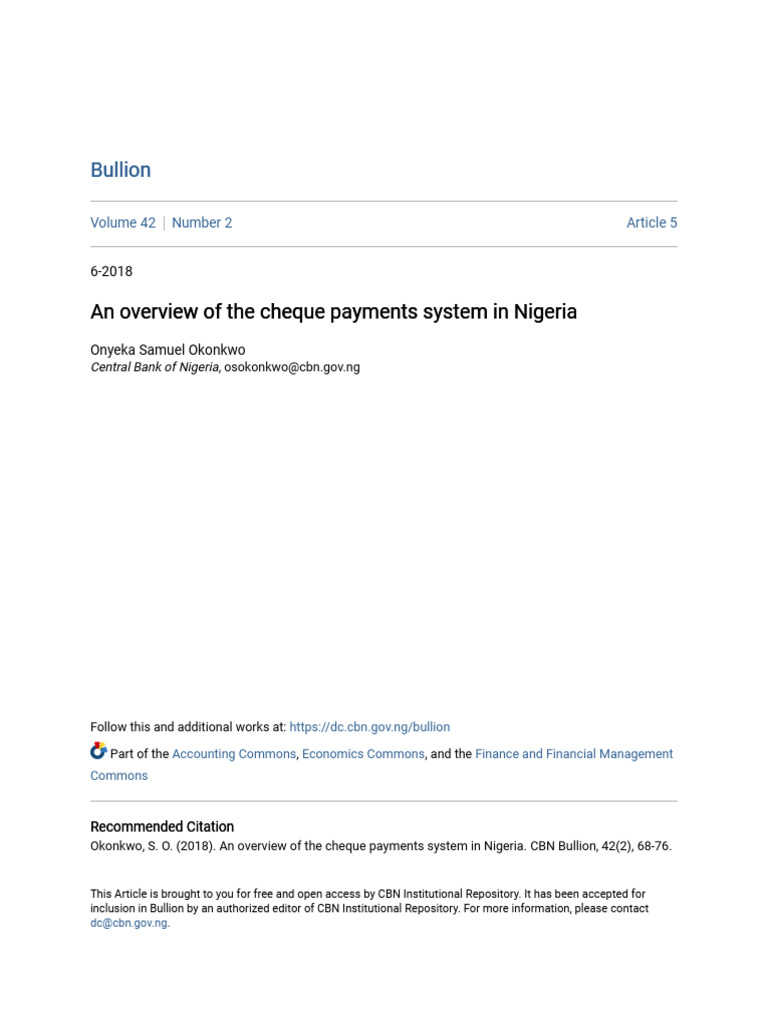 Overview of Nigeria's Cheque System | PDF | Cheque | Clearing (Finance)