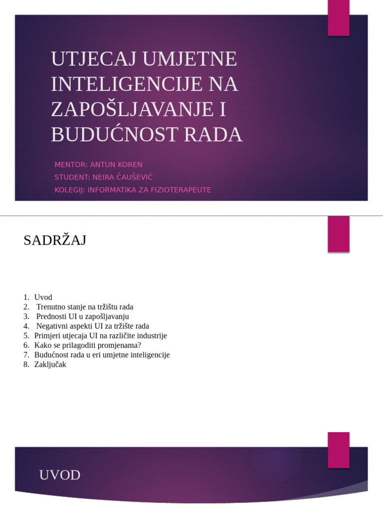 UTJECAJ UMJETNE INTELIGENCIJE NA ZAPOŠLJAVANJE I BUDUĆNOST RADAa | PDF
