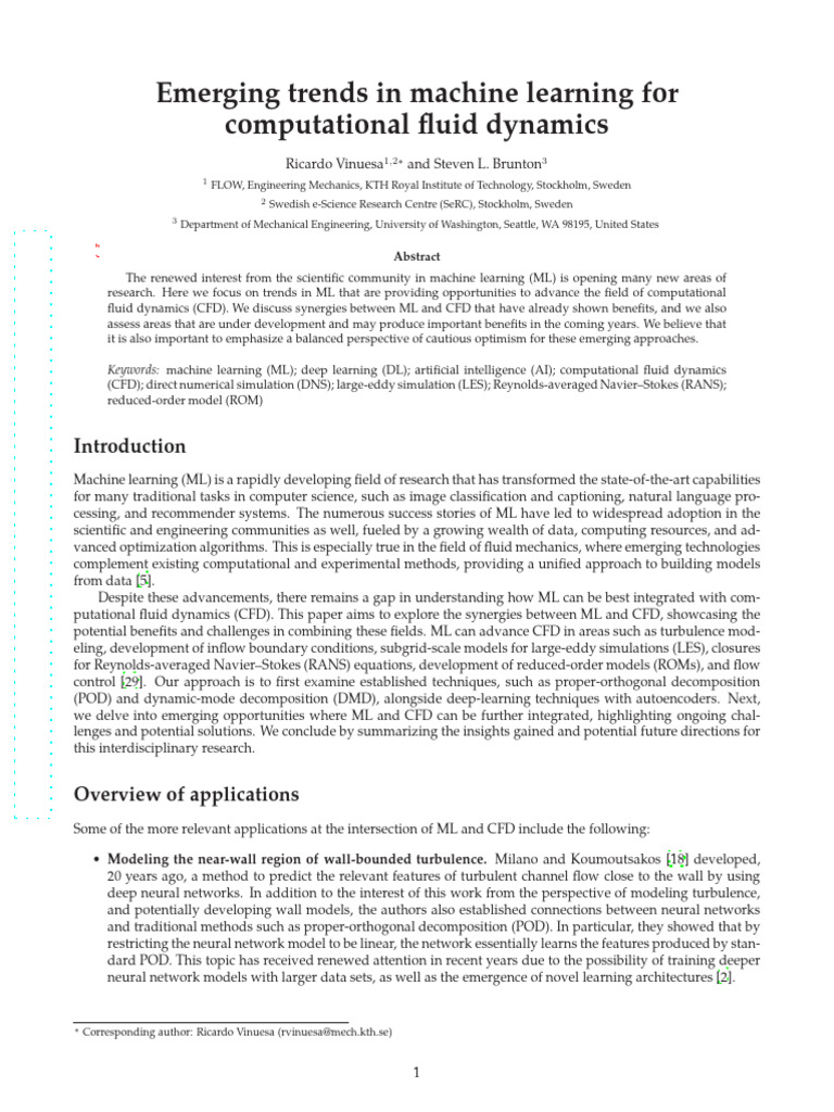 Emerging Trends in Machine Learning For CFD | PDF | Computational Fluid Dynamics | Machine Learning