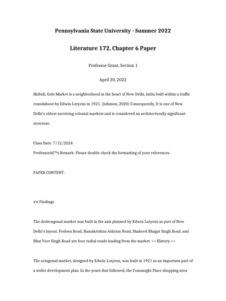 Literature 172 Chapter 6 Paper | PDF