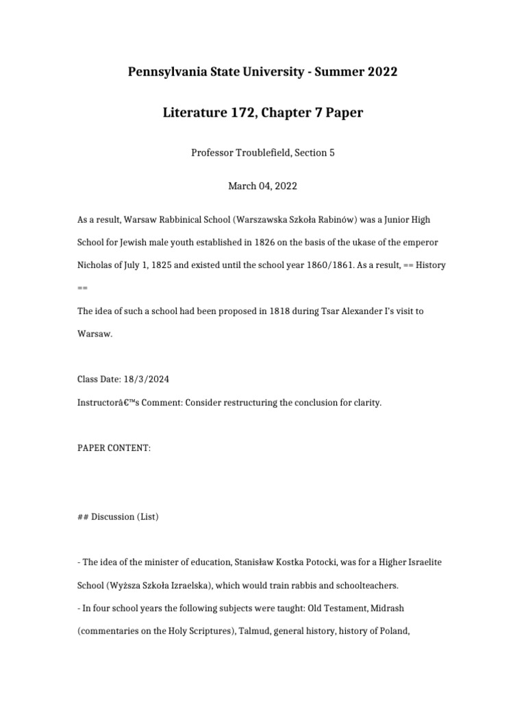 Literature 172 Chapter 7 Paper | PDF | Jewish Belief And Doctrine | Ethnoreligious Groups