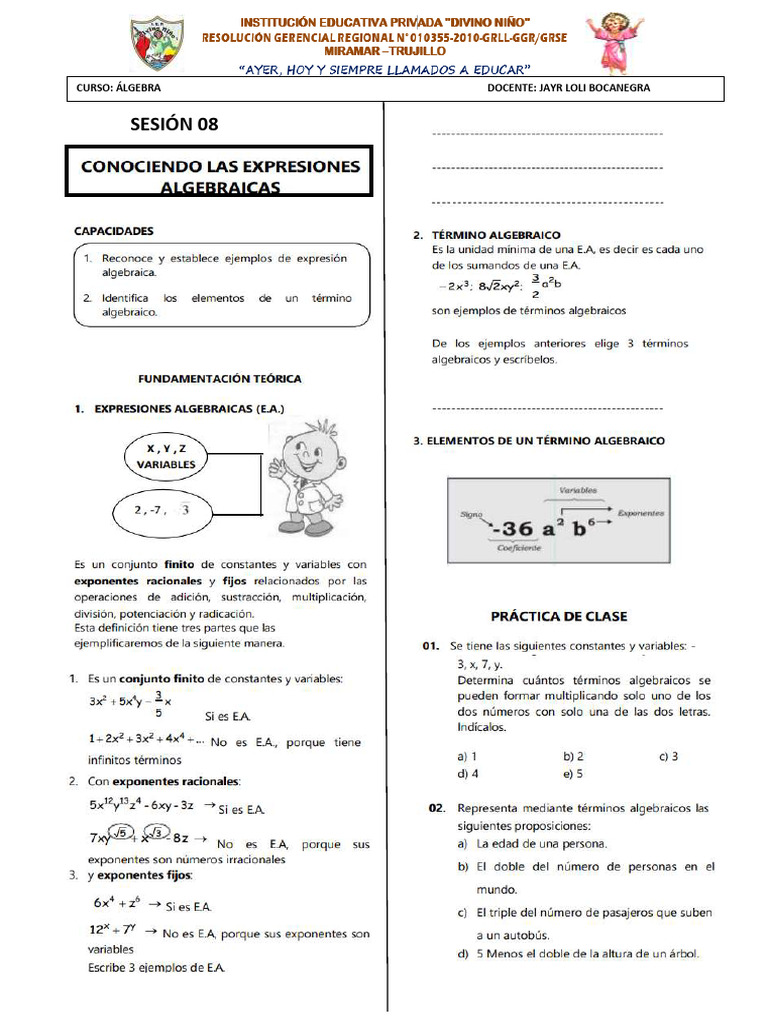 1RO EXPRESIONES ALGEBRAICAS | PDF