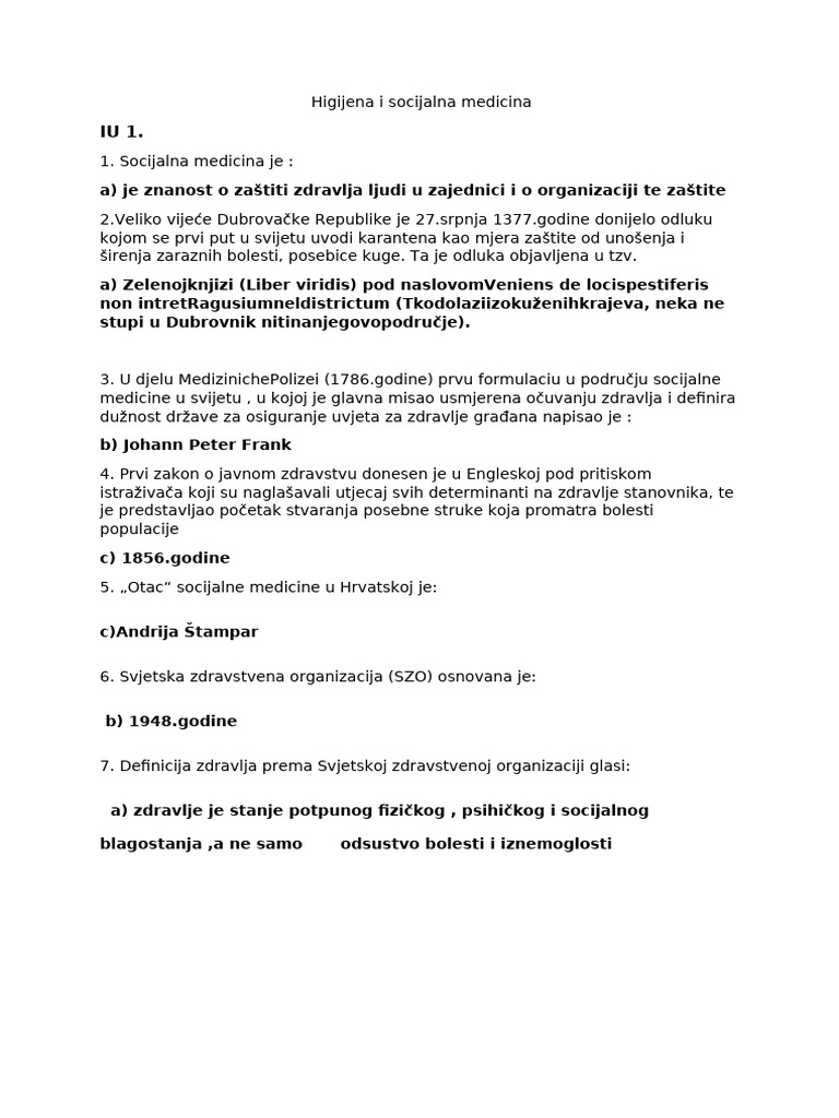 Higijena I Socijalna Medicina | PDF