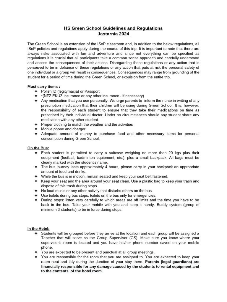 ENG 2024 HS Green School Guidelines and Regulations | PDF