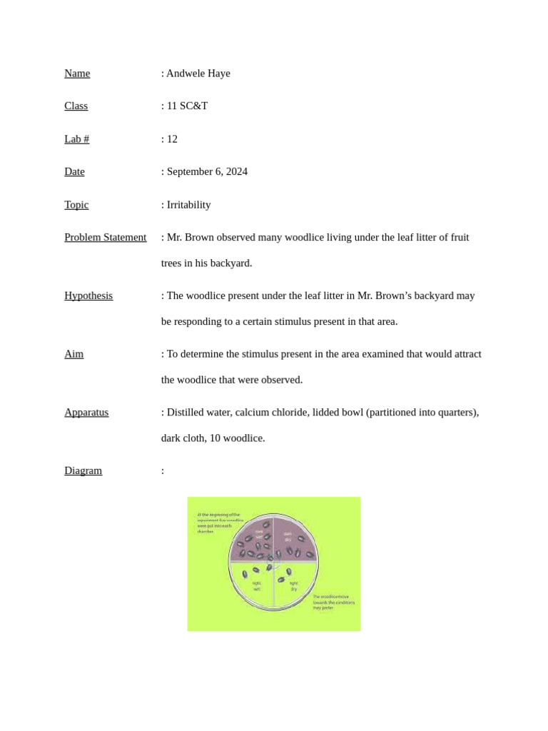 Andwele Haye - Biology Lab #12 | PDF | Experiment | Stimulus (Physiology)