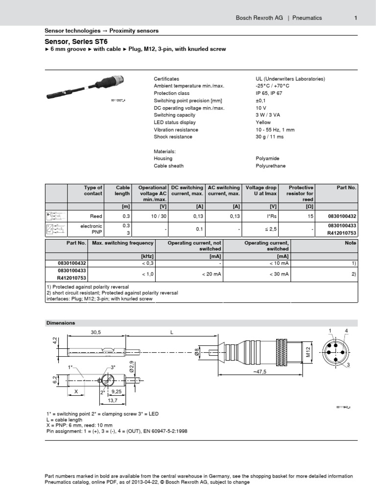 Bosch Rexroth ST6 Proximity Sensor Data | PDF | Alternating Current ...