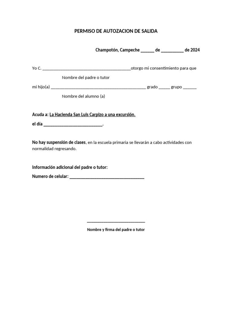 Permiso para Una Excursion | PDF