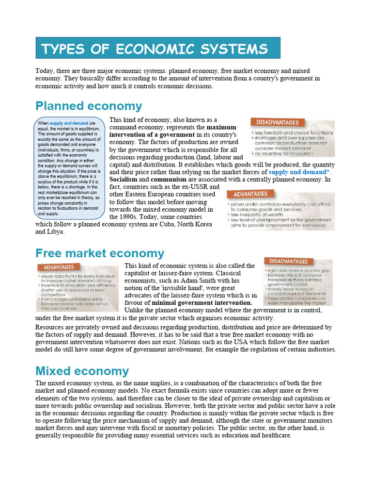 Types of Economic Systems | PDF | Market Economy | Free Market