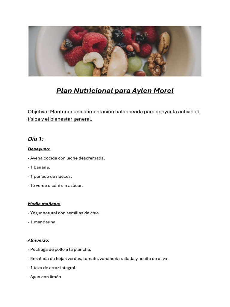 Plan Nutricional Semanal Balanceado | PDF | ensalada | Cocina occidental