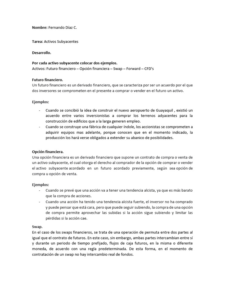 Ejemplos de Activos Subyacentes Financieros | PDF | Contrato por ...