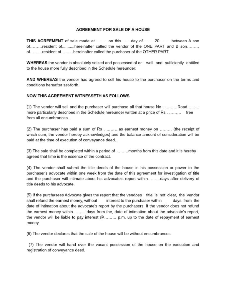 House Sale Agreement Template | PDF | Deed | Business