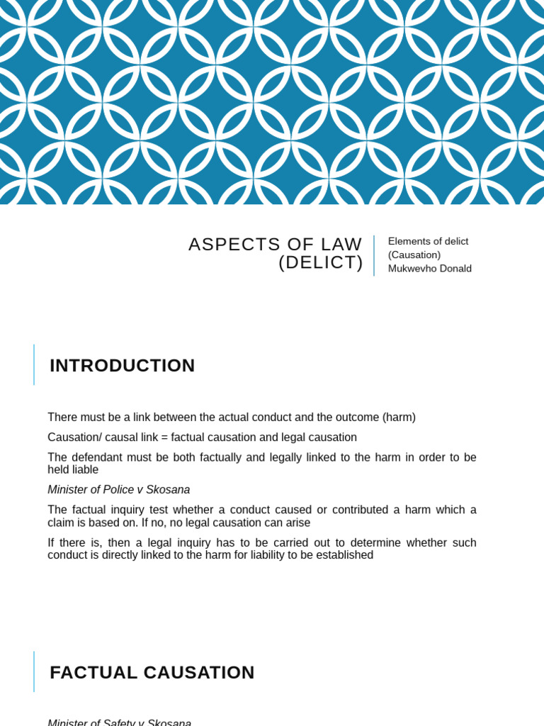 Factual Causation Lecture 10 and 11 | PDF | Causation (Law) | Proximate ...