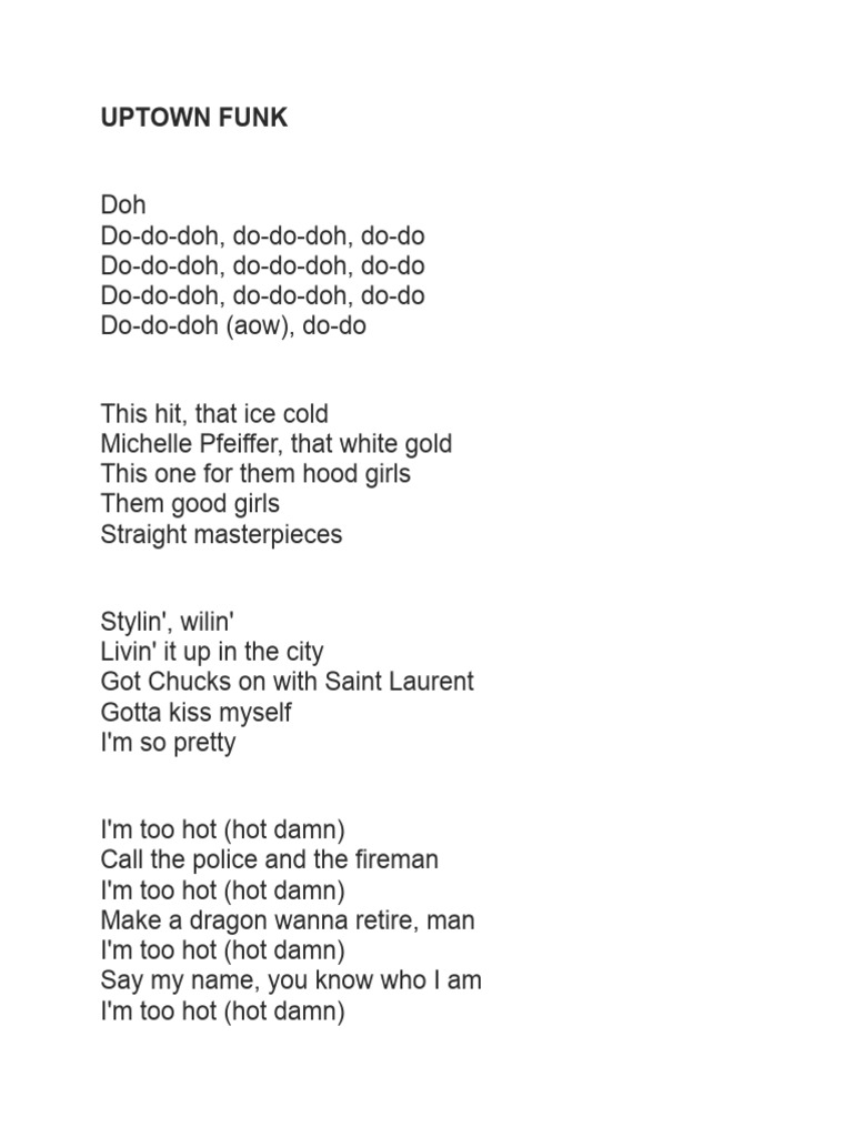 Uptown Funk Clean Lyrics | PDF | Songs Written | Funk