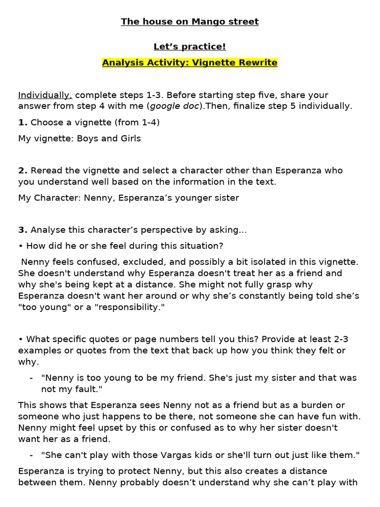 Analysis Activity - Vignette Rewrite Nov 2024 | PDF