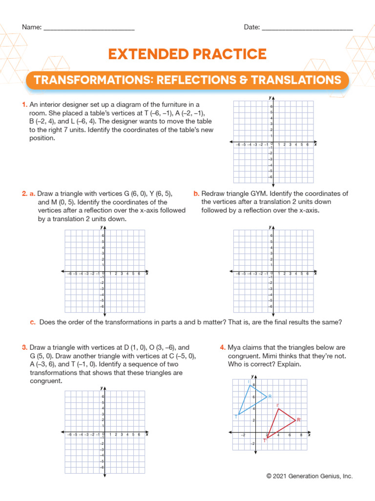 GG Transformations-Reflections-Translations Practice1 | PDF | Triangle ...