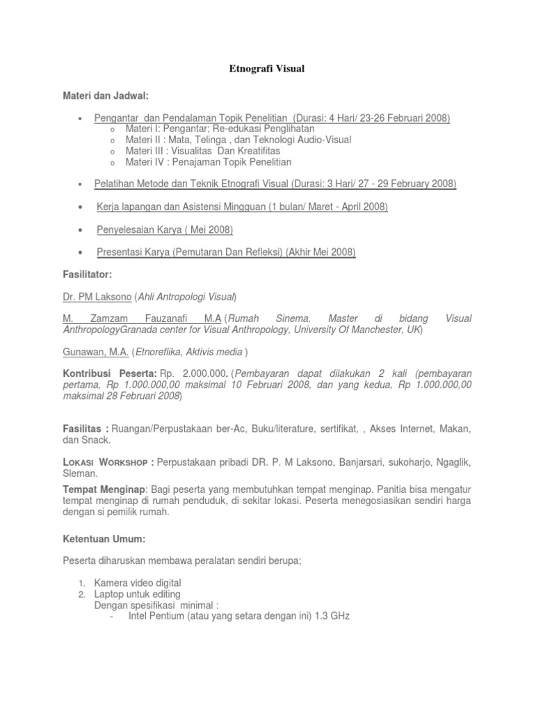 Workshop Etnografi Visual | PDF