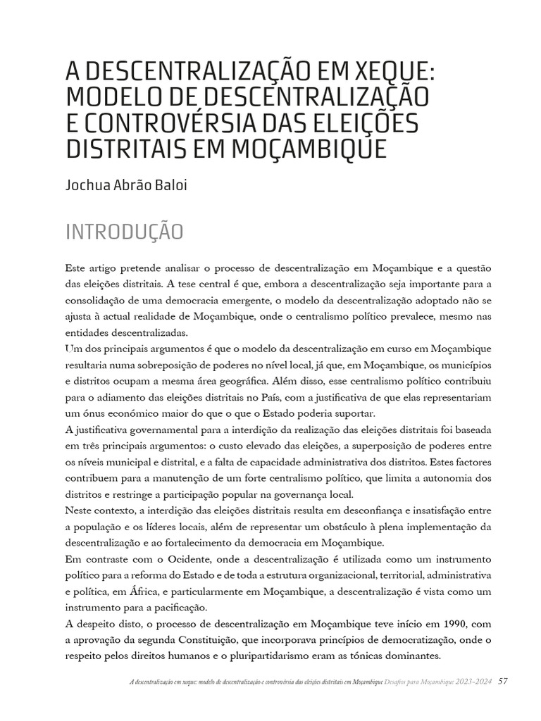 A-descentralizacao-em-xeque_ochua-Abrao-Baloi | PDF | Descentralização ...