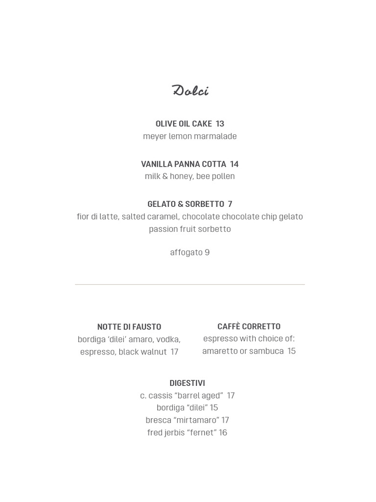 Dessert and Digestif Menu Options | PDF