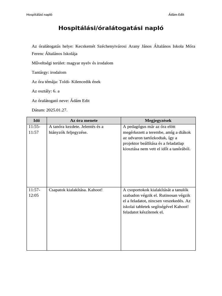 Hospitálási Napló - Ádám Edit | PDF