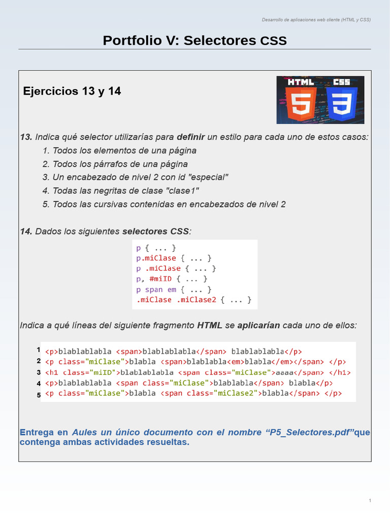 Ejercicios de Selectores CSS en HTML | PDF