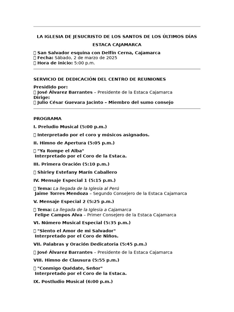 Programa de Dedicacion de Centro de Estaca | PDF