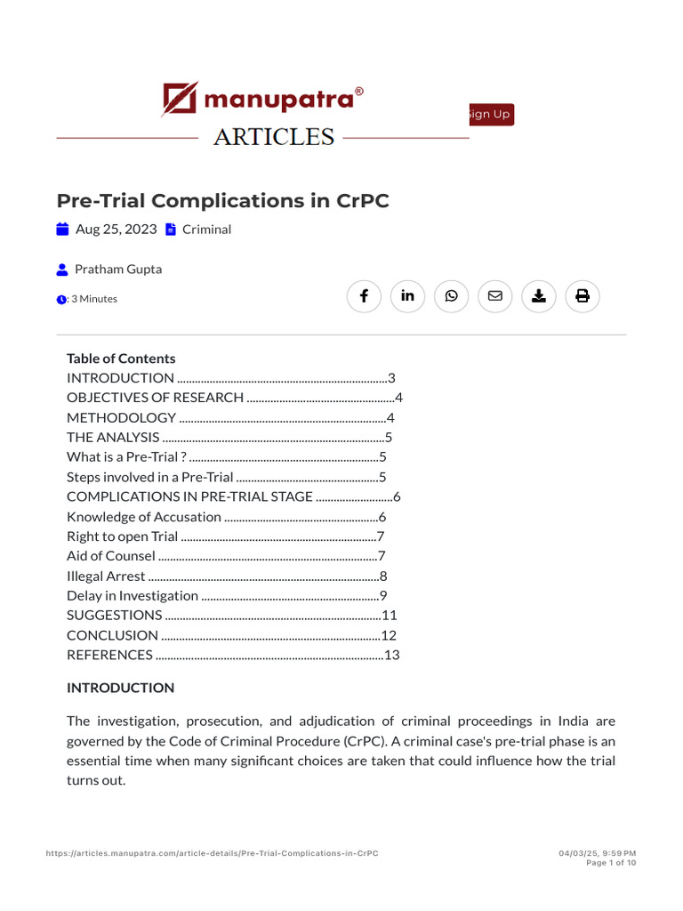 Pre-Trial Challenges in Indian CrPC | PDF | Right To Counsel | Arrest