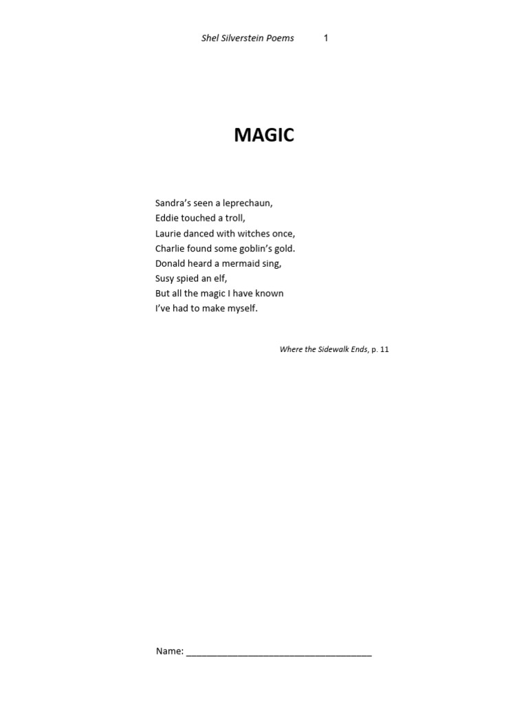 Shel Silverstein's Whimsical Poems | PDF | Pickled Cucumber