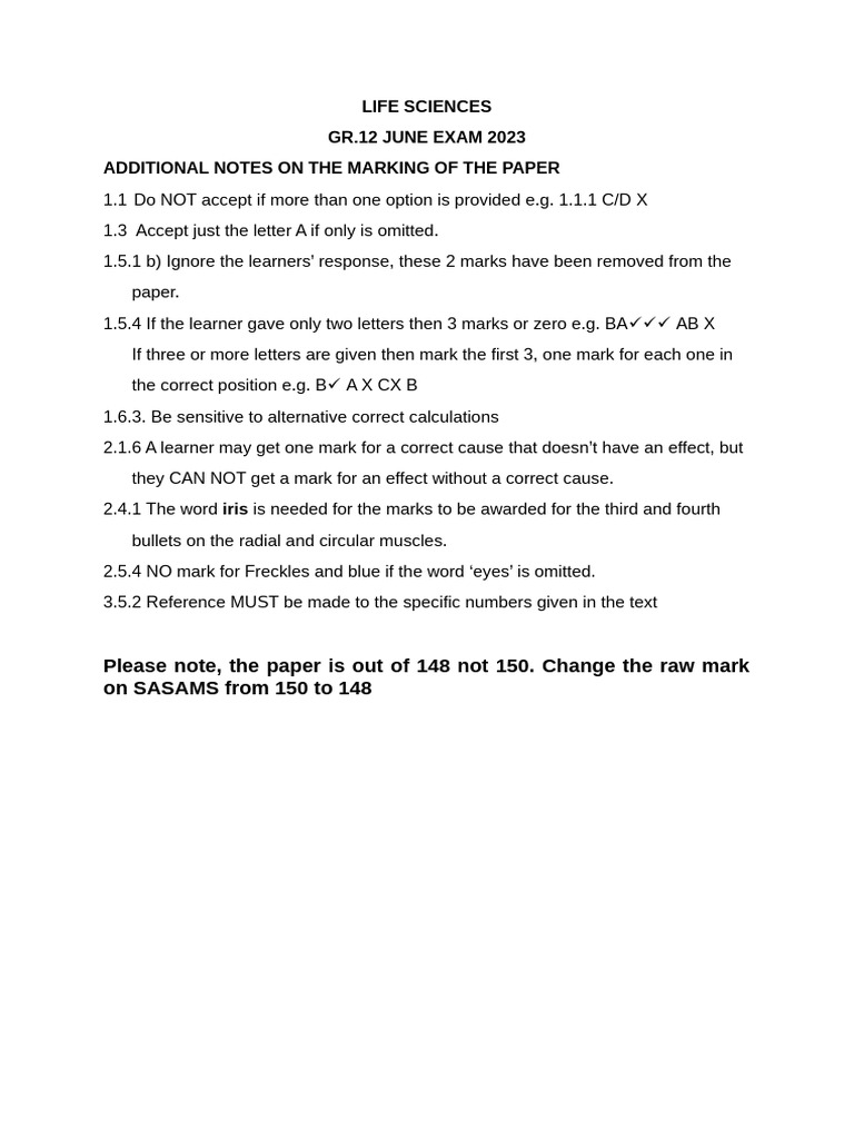 Additional Notes On The Marking of The Paper | PDF