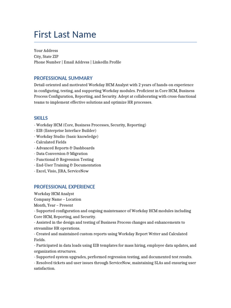Workday HCM Analyst Resume | PDF