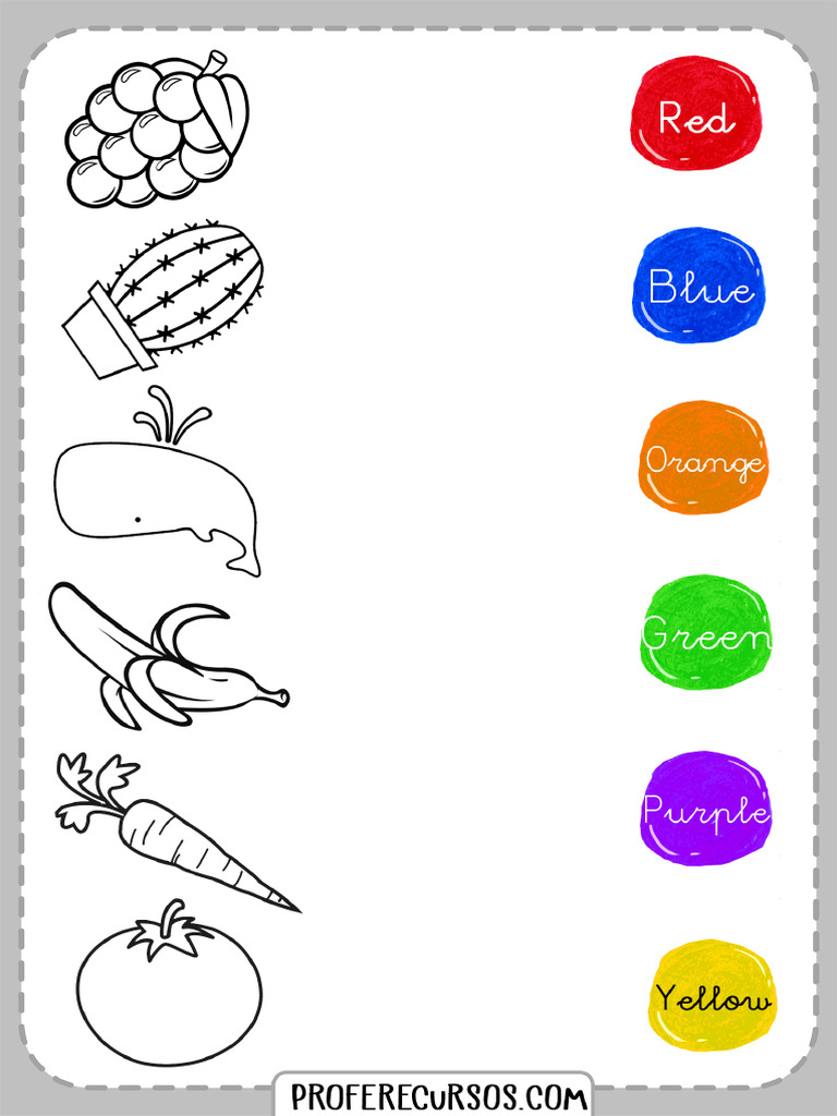 Learning Colors Worksheet Proferecursos | PDF