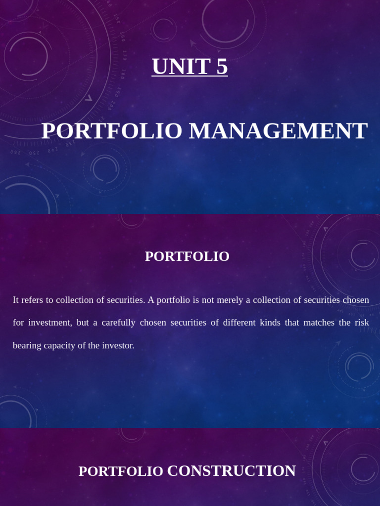 Unit 5 Portfolio Management | PDF | Investment Management | Risk