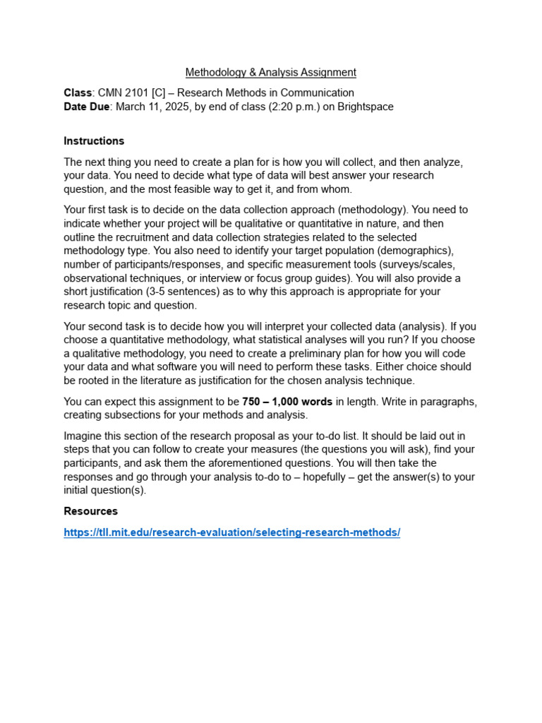 Methodology & Analysis Rubric Instructions W25 | PDF | Methodology ...