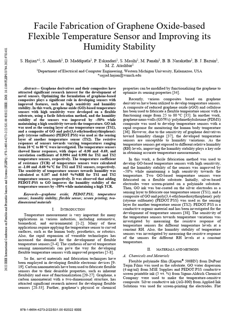 Facile Fabrication of Graphene Oxide-Based Flexible Temperature Sensor ...