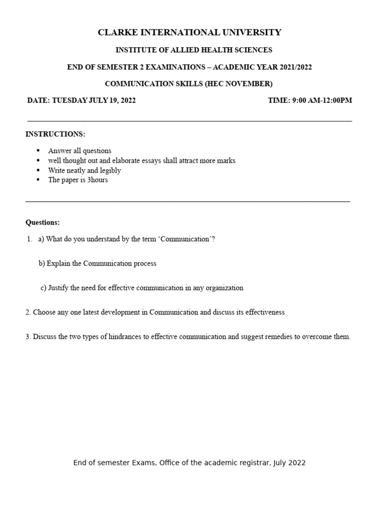 HEC Communication Skills Exam 2022 | PDF
