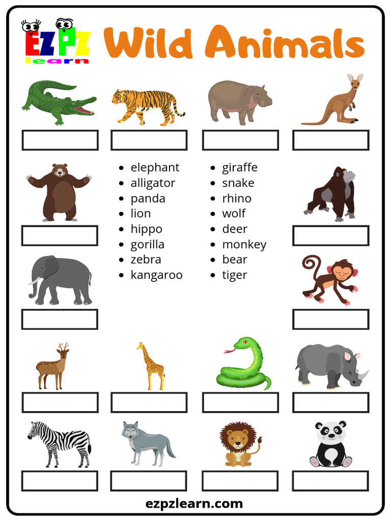 Wild Animals Words Match 1 | PDF