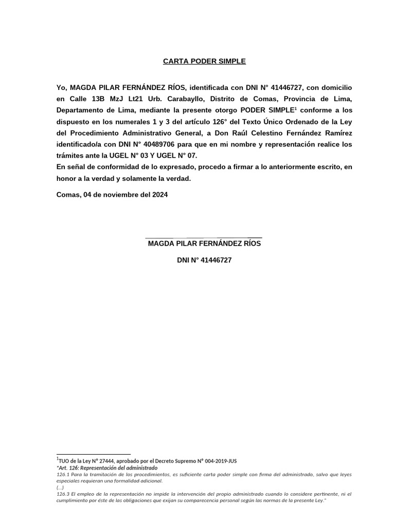 Carta Poder Simple para Trámites Administrativos | PDF