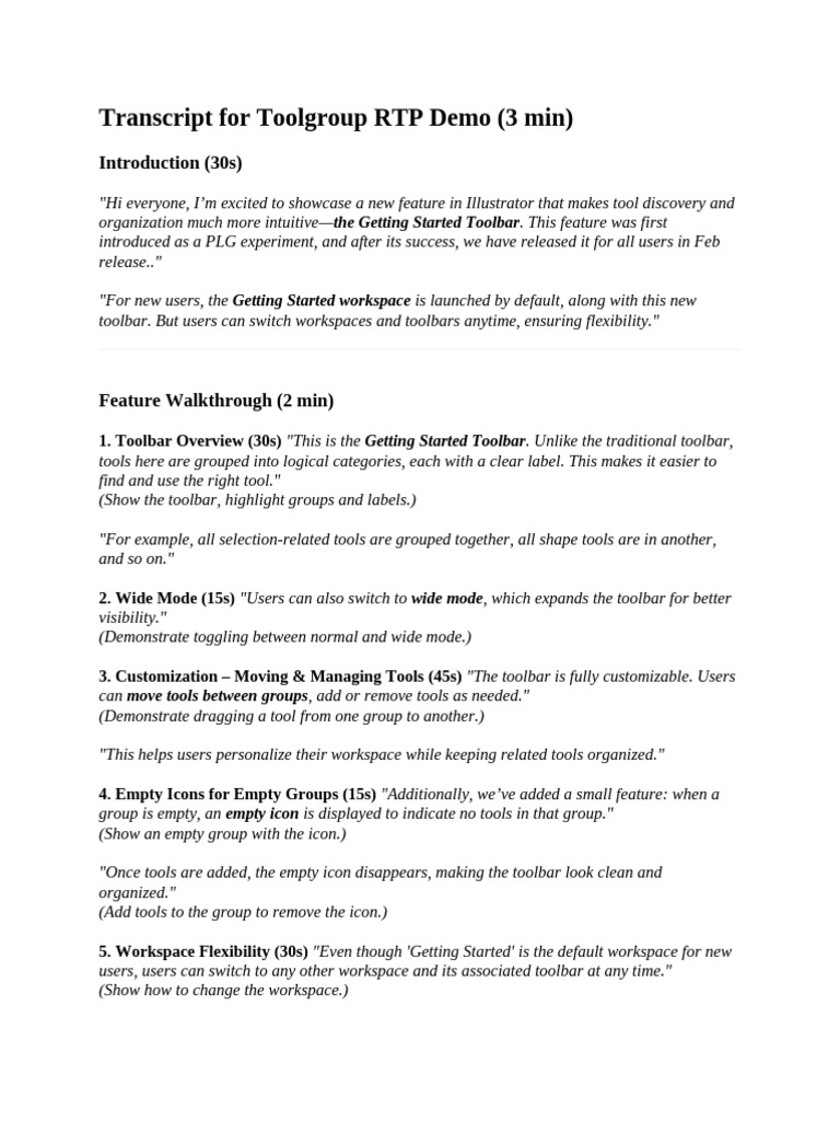 Transcript For Toolgroup RTP Demo | PDF