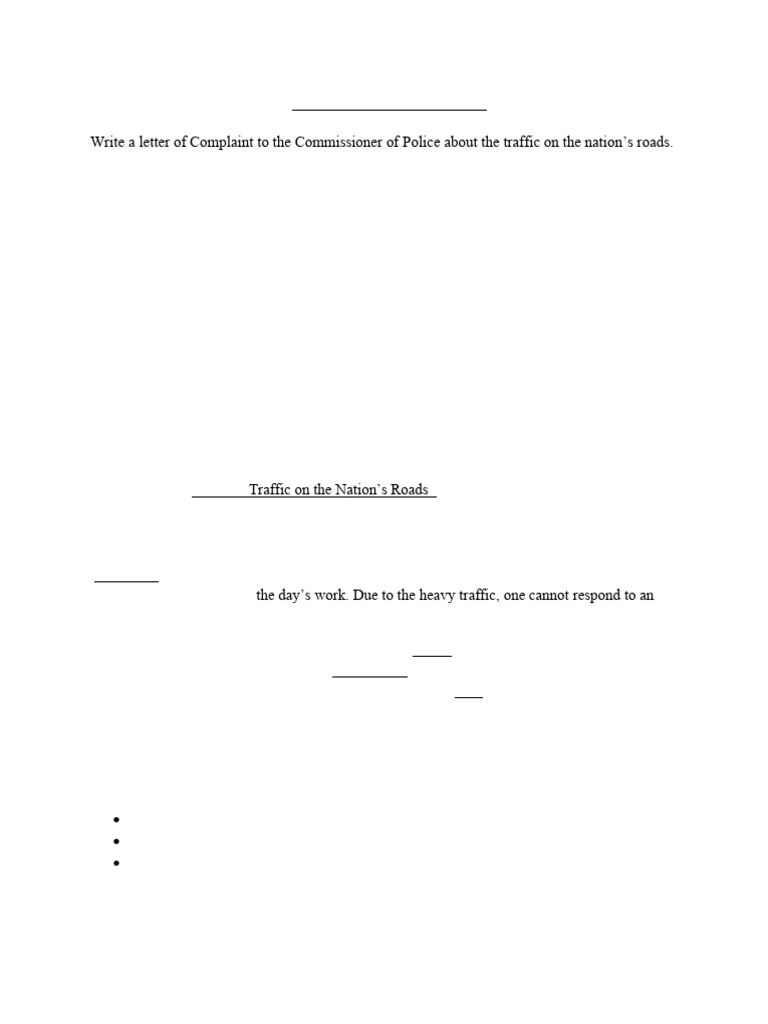 Traffic Complaint Letter Template | PDF