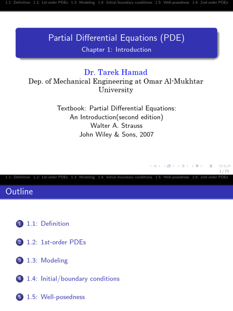 PDE_Chapter_1 - نسخة | PDF | Nonlinear System | Partial Differential Equation