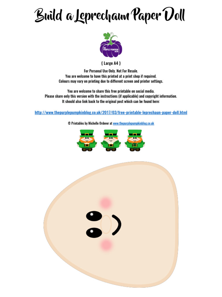 Free Printable Build A Leprechaun Paper Doll A4 Large | PDF