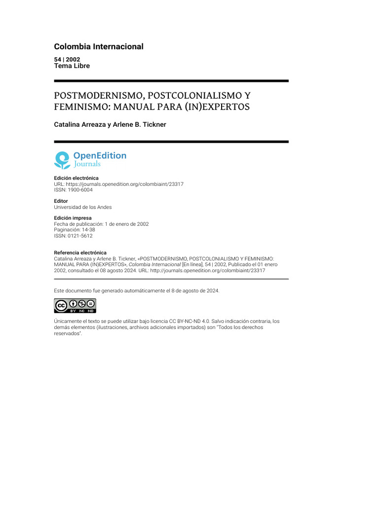 Postmodernismo, Postcolonialismo y Feminismo - Manual para (In) Expertos | PDF | Poscolonialismo ...