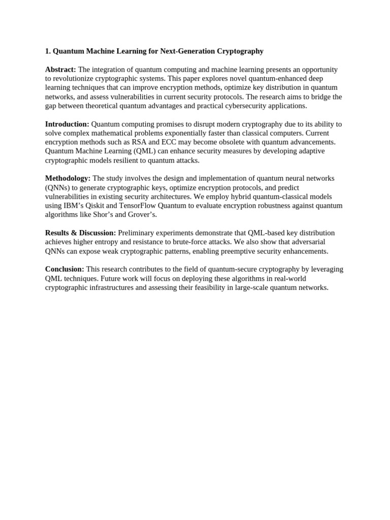 Quantum Machine Learning For Next-Generation Cryptography Abstract | PDF